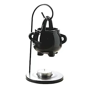 Makimoo Hanging Pagan Cauldron Oil Burner, Black Wax Warmer Aroma Diffuser, with Handle, for Essential Fragrance Wax Melts, Enchanting Witches' Home Decor Element.