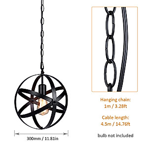 Pendant Light, Tomshine Plug in Hanging Light,Rustic Metal Chandelier Light Fixture for Kitchen Dining Room Farmhouse