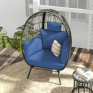 YITAHOME Egg Chair Outdoor, 370lbs Capacity Wicker Patio Basket Chair, All-Weather Oversized Stationary Egg Lounger Chair for Indoor Living Room Outside Balcony Backyard (Black)