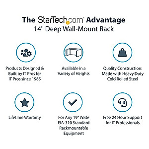 StarTech.com 4U Wall Mount Network Rack - 14 Inch Deep (Low Profile) - 19" Patch Panel Bracket for Shallow Server and IT Equipment, Network Switches - 44lbs/20kg Weight Capacity, Black (WALLMOUNT4)