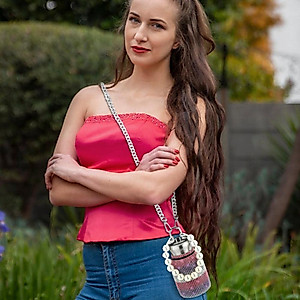 XUDREZ Diamond Thermos Bottle for Womens, Diamond Water Bottle Bling Rhinestone Stainless Steel Vacuum Flask Sparkling Refillable Insulated Thermal Bottle with Pearl Bracelet and Chain (Pink-purple)