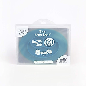 ezpz Mini Mat for 12 Months+ (Blue) - 100% Silicone Placemat + Plate with Suction for Infants + Toddlers - Supports Baby-Led Weaning - for Highchair, Dining Table and Travel
