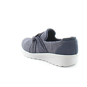 BZees Women's Glimmer Slip-Ons Loafer, Navy Blue Shimmer, 6.5 Wide