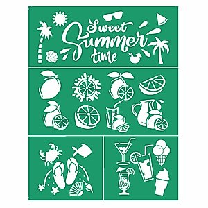JAJADO Silk Screen Stencil Summer Stencils Reusable Screen Printing Mesh Transfers Chalk Paint Stencil Painting on Wood Chalkboard DIY Furniture Wall Floor Home Decor, Beach Stencils 8.5''×11''