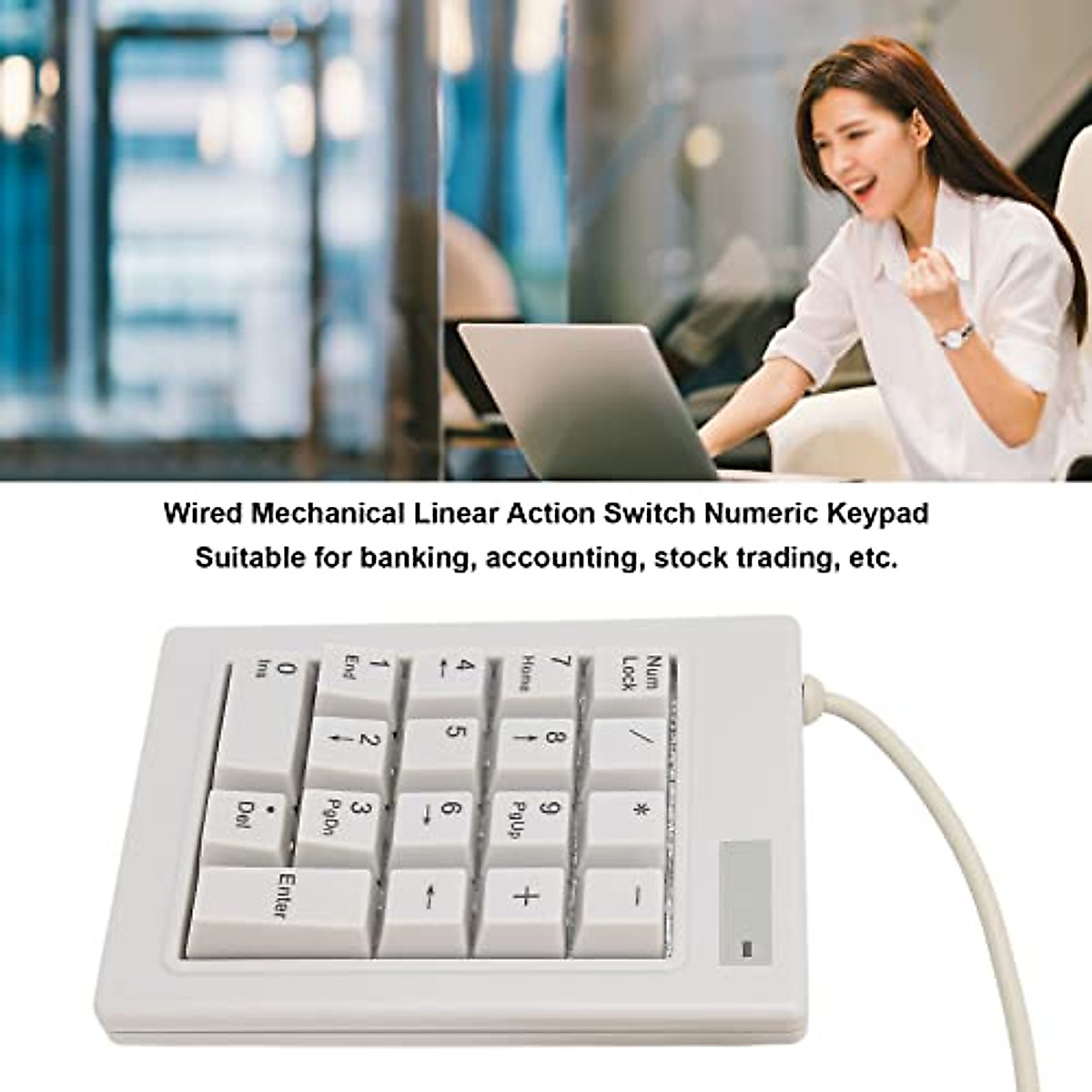 18 Keys Numeric Keypad, Portable Mini Numpad, USB Wired Multifunctional One Hand Mechanical Numpad Accounting Keypad Gaming Keyboard for Office Banking Accounting Finance Securities