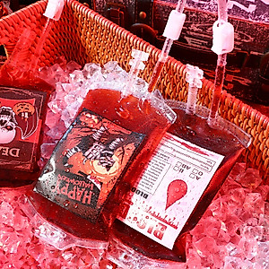 20Packs Halloween Blood Bag for Drinks: 5Design Reusable Drink Pouches Containers Shot and Clips Pouch Prop for Vampire Zombie Hospital Theme Party Supplies