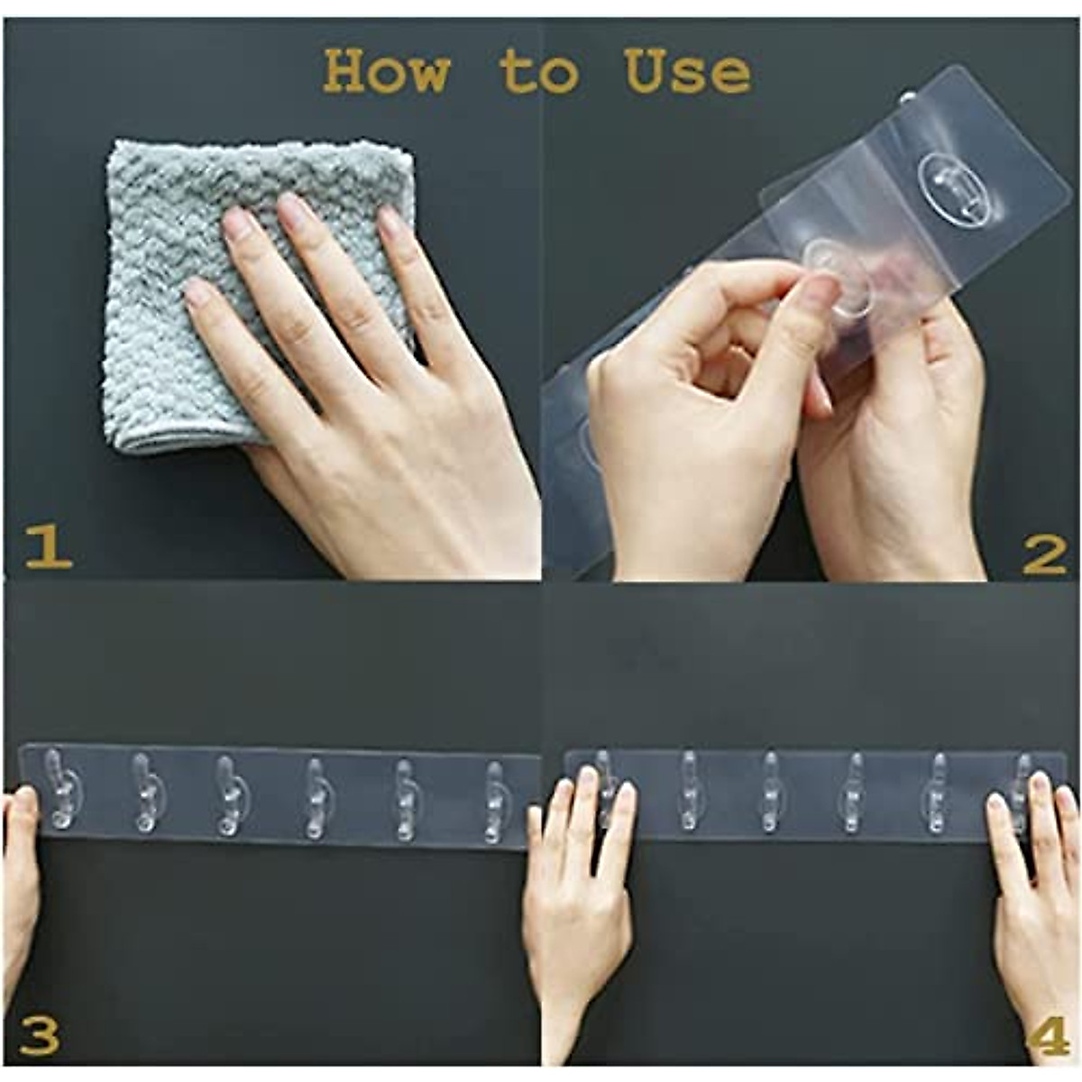 XGBYR Multifunctional Transparent 6 Hooks,Transparent Wall Hooks,Clear Plastic Hooks Self Adhesive,Heavy Duty Self Adhesive Hooks,Adhesive Row Hooks,Drill-Free Wall Hooks (1SET)