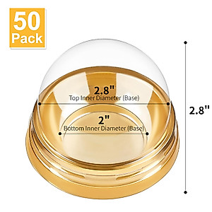 Zezzxu 3 Inch Charcuterie Domes with Lids, 50 Pack Clear Plastic Bundt Cake Containers Hot Cocoa Bombs Boxes Individual Cups for Packaging Desserts Strawberries (Gold Base)