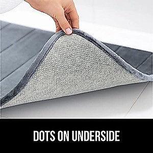 Gorilla Grip Thick Striped Memory Foam Bath Rugs, Soft Absorbent Velvet Bathroom Mats, Dots on Underside, Machine Washable Bathmat, Carpet Rug Room Décor for Shower Floor, 24x17 Mat, Gray