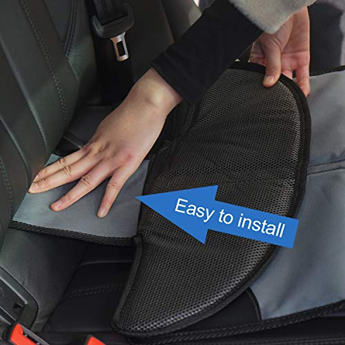 INFANZIA Car Seat Protector with Thickest Padding - Auto Seat Cover Mat for Baby Child Car Seats, Waterproof 600D Fabric, PVC Leather Reinforced Corners & 2 Large Pockets for Handy Storage, Gray