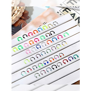 Jexine 120 Pcs Septum Rings Piercing Nose Horseshoe Rings for Women Men Cartilage Tragus Earrings Stainless Steel Acrylic, Multi Styles
