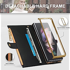 EAXER Design for Samsung Galaxy Z Fold 3 5G Case, Zipper PU Leather Wallet Case Stand Cover Strap Wallet Flip Phone Case Cover (Red)