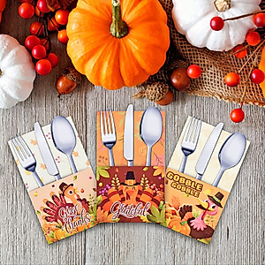 Tom Turkey Thanksgiving Cutlery Holder Set, Utensil Holder for Thanksgiving Turkey Party Table Decorations and Autumn Fall Harvest Party Table Decoration, 24 pack, Mix 3 designs