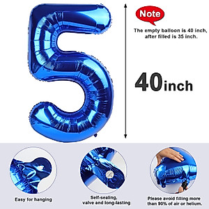 Number 5 Balloon 40 Inch for 5th Birthday Decorations, 15 25 35 50 Mylar Big Navy Blue Foil Number Balloons for Wedding Anniversary Party Decor