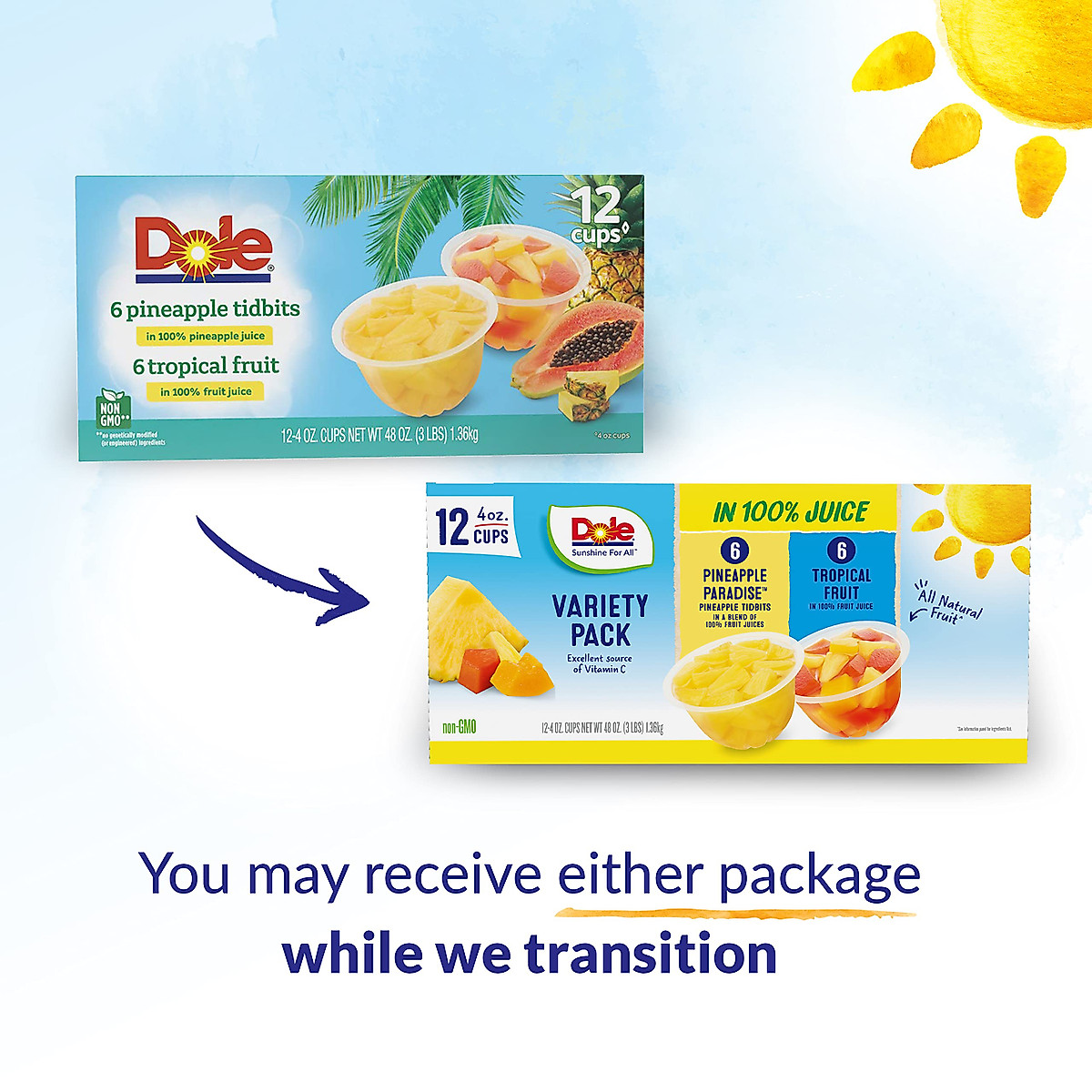 Dole Fruit Bowls Pineapple Tidbits & Tropical Fruit in 100% Juice Snacks, 4oz 12 Total Cups, Gluten & Dairy Free, Bulk Lunch Snacks for Kids & Adults