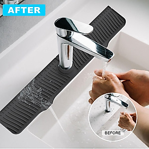 32 inch Kitchen Sink Splash Guard, Silicone Faucet Splash Guard, Large Size Silicone Sink Mat for Kitchen Bathroom, Faucet Handle Drip Catcher Tray (Black)