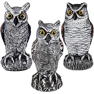 Hausse 3 Pack Bird Scarecrow Fake Horned Owl Decoy, Plastic Owl Bird Deterrents, Halloween Outdoor Decoration, Nature Enemy Pest Repellent for Outdoor Garden Yard, Black