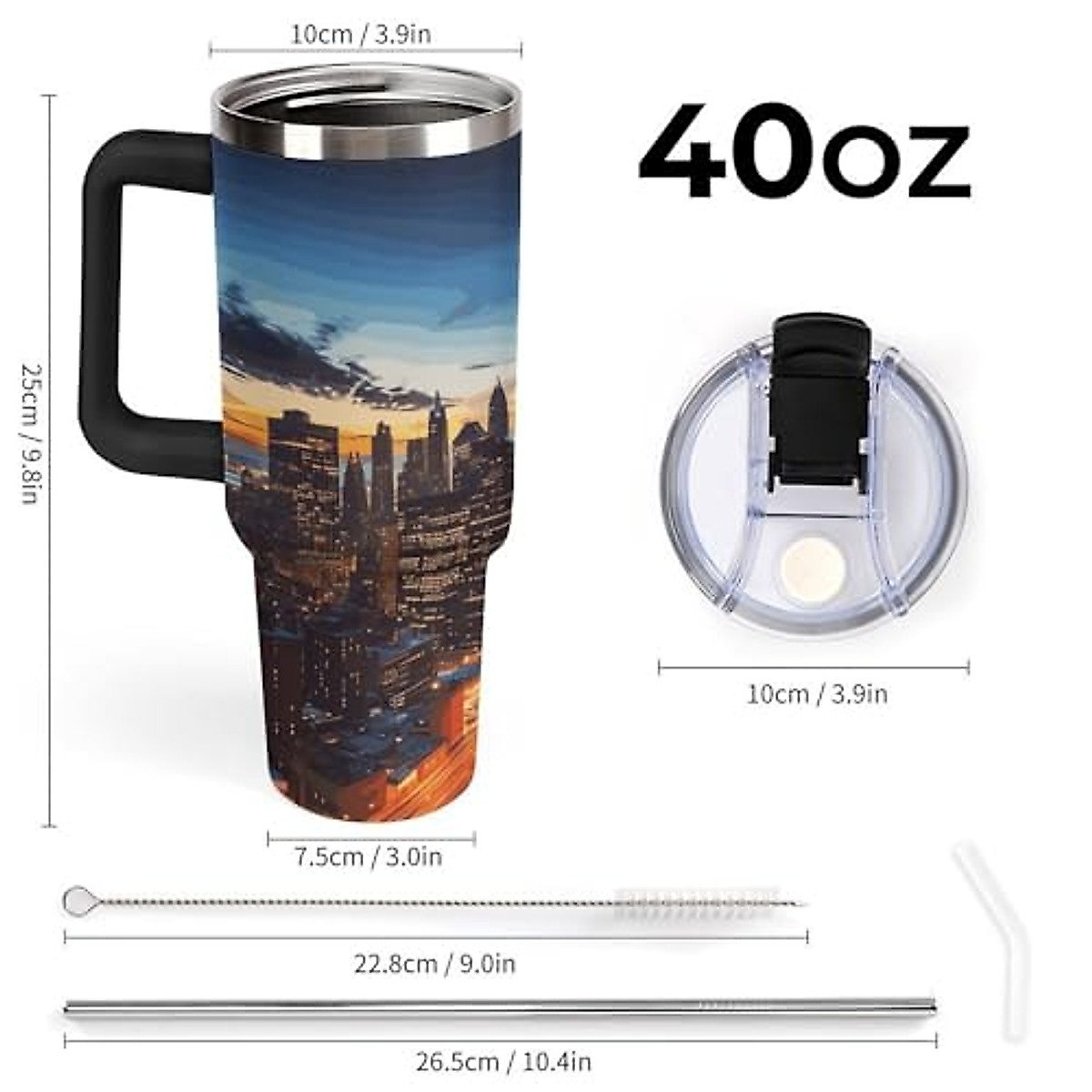 LLUTSNTH 40 Oz Vacuum Tumbler with Black Handle Leakproof Insulated Tumbler New York City Scenery Stainless Steel Travel Mug with Lid And Straw Coffee Cup Cute Water Bottles Cup Holder Friendly