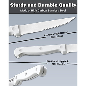 Cook N Home Kitchen Knife Set with Bamboo Storage Block 15-Piece, High Carbon Stainless Steel Blade, White