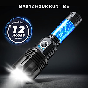 SKNSL Flashlights High Lumens Rechargeable, 990,000 Lumens High Powerful Flash Lights, Super Bright Tactical Handheld Led Flashlight with 5 Modes, Waterproof for Camping,Emergencies