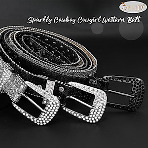 JASGOOD Rhinestone Belt for Women Men Western Cowgirl Bling Studded Leather Belt Sparkly Sequin Diamond belts for Jeans