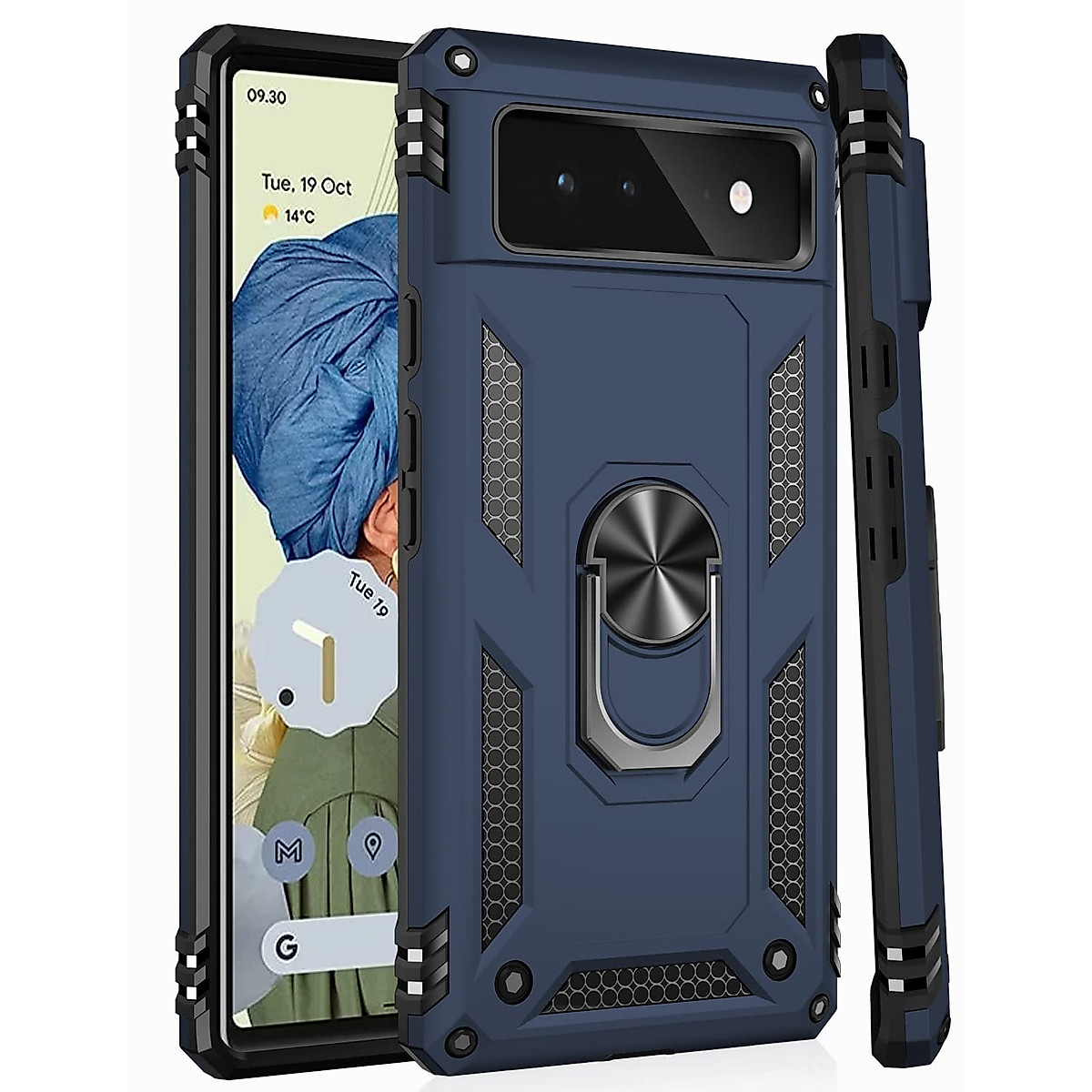 IKAZZ Suitable for Google Pixel 6 Case,Military Grade Shockproof Heavy Duty Protective Phone Cover Pass 16ft Drop Test with Magnetic Kickstand Car Mount Holder Blue