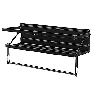 evron Black Shower Caddy Hanging Shelf Towel Bar Rack with Hooks for Hanging Sponge,Wall Mount&No Drilling Adhesive Shower Storage,Shampoo Bathroom Shower Organizer Metal