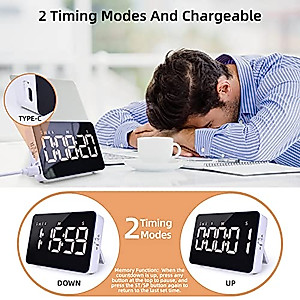Rechargeable Digital Kitchen Timer for Cooking, Magnetic Timers with Countdown/up, Kids Timer with 5”LED Display 3 Brightness 4 Volume Adjustable for Classroom/Office/Home/Work/Study/Fitness/Game