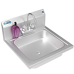 KoolMore Stainless Steel Commercial Hand Sink with Goosneck Faucet 17" x 15" - Wall Mount Hand Wash Sink, Silver (SH17-4GNF)