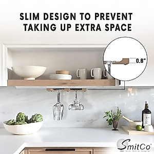 Wooden Wine Glass Holder for Under Cabinet | Under Shelf Kitchen Stemware Rack | Wood Holding Rack for Wine Glasses and Stemware| Stemware and Glassware Hanger and Organizer- Stores Up to 12 Glasses