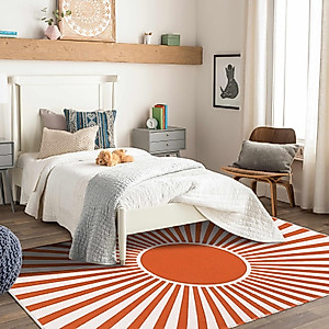 LEEVAN Boho Rug for Living Room, Machine Washable Rugs, Farmhouse 4x6 Rug Cotton Woven Bedroom Rug, Entryway Rugs Indoor, Orange&White
