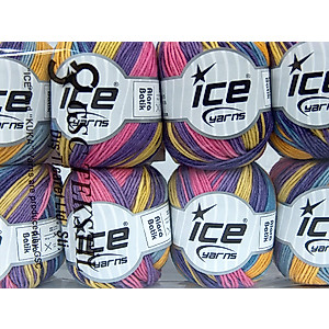 Lot of 8 Skeins Ice Yarns Alara Batik (50% Cotton) Yarn Pink Purple Olive Green Blue Yellow
