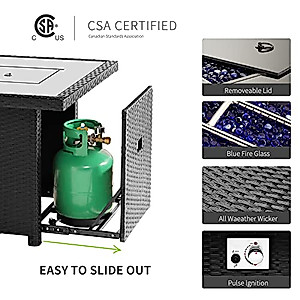 Aoxun 8PCS Patio Furniture Set with 44" Black Fire Pit Table Outdoor Sectional Sofa Set Wicker Furniture Set with Coffee Table (Grey Wicker)