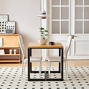 3-Piece Kitchen Dining Room Set, Small Dining Table Set for 2, Wood Square Dining Table with 2 White Faux Leather High Back Chairs for Home Kitchen Living Room Restaurant, Space Saving Dinette