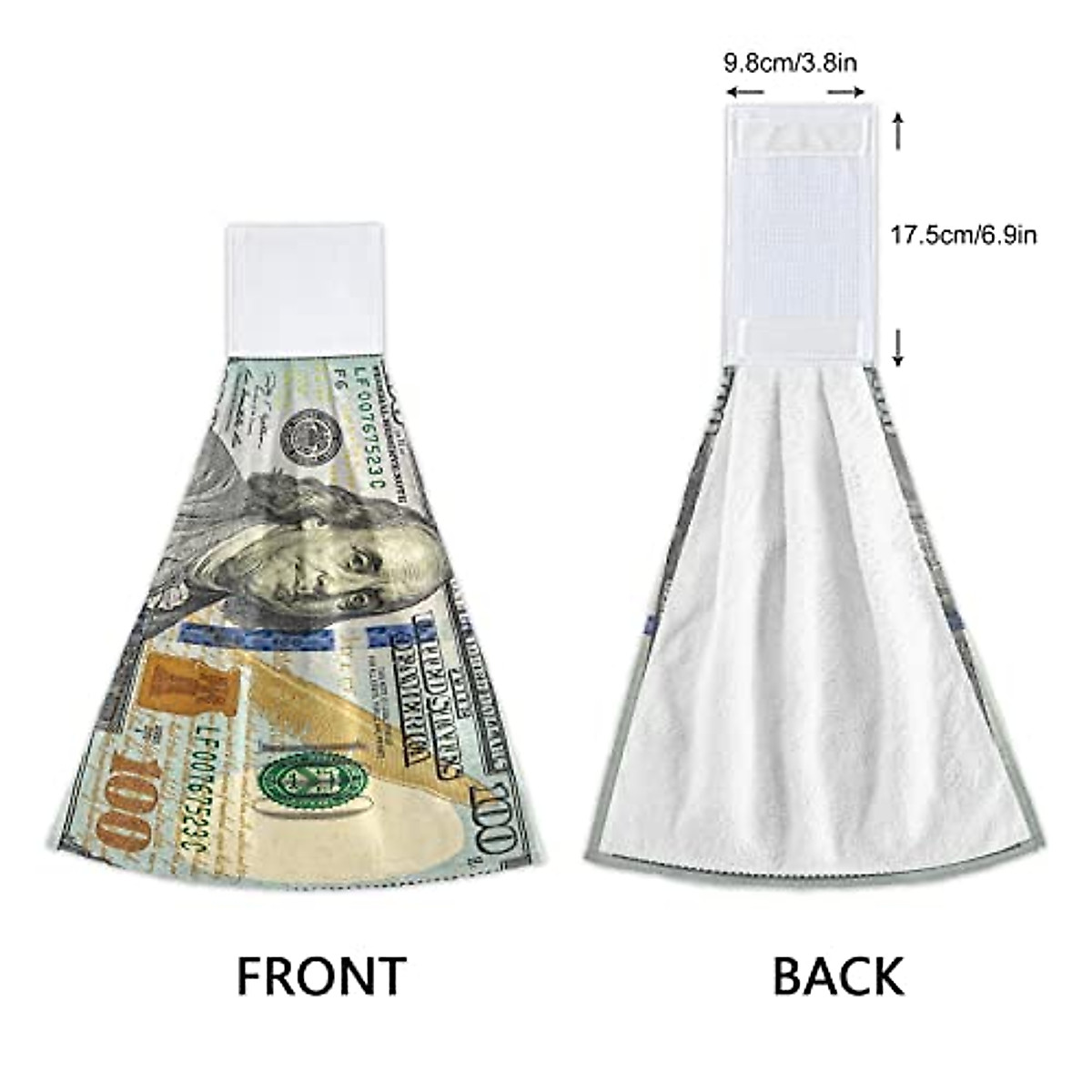 100 Dollar Bill Printed Hanging Kitchen Towels 2 Pieces Absorbent Tie Towel Dish Cloth Soft Hand Towel Tea Bar Towels for Bathroom Restroom Home Decor
