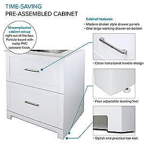 Transolid TCG-3025-WC All-in-One 29 in. x 25.5 in. Quartz Undermount Laundry/Utility Sink and Cabinet with Faucet in Matte White