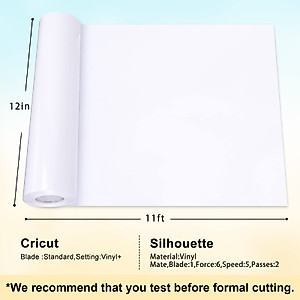 XSEINO Permanent Vinyl - 12" X 11FT White Adhesive Vinyl Roll for Cricut, Silhouette and Other Cutters, Permanent Outdoor Vinyl for Cup,Decor Sticker, Car Decal, Scrapbooking, Signs(Glossy White)