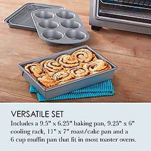 Chicago Metallic Non-Stick Toaster Oven Bakeware Set, 4-Piece, Carbon Steel