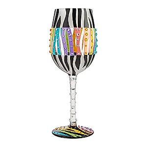 Enesco Designs by Lolita Love Your Stripes Zebra Hand-Painted Artisan Wine Glass, 1 Count (Pack of 1), Multicolor
