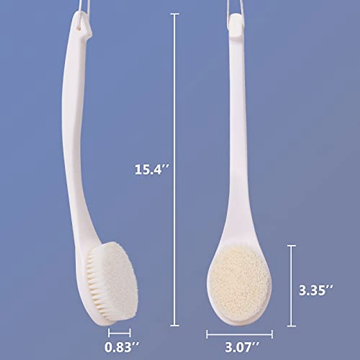 VANZAVANZU Shower Brush, Bath Body Brush with Soft Bristles, Back Brush Long Handle for Shower, Dry Exfoliating Brush or Wet Shower Brush with Moderate Bristles, Cream White