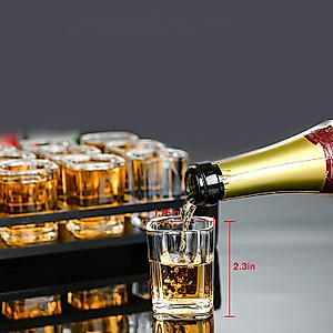 Shot Glass Holder, 12 Storage Holes Party Server Vintage Black Wood Shot Glass Tray (Shot Glass Not Included)