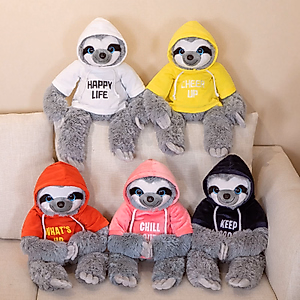 Sloth Stuffed Animals Plush Toy with Removable Two T-Shirts Hanging Plush Soft Sloth Plush Toys 12 Inches (Pink+Blue)