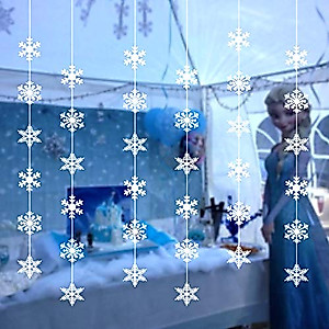 TUPARKA 12 Strings Snowflake Hanging Decorations Frozen Birthday Party Supplies Winter Wonderland Party Decorations White Christmas Snowflake Decorations Snowflake Garland Hanging Decorations