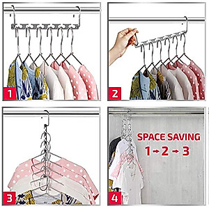 KJfamily Space Saving Hangers Metal Hanger Magic Cascading Hanger Closet Clothes Organizer Multifunctional Clothes Hangers Stainless Steel 6X2 Slots (20)