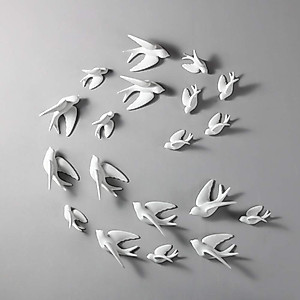 Dorlotou Set of 6 White Ceramic Birds Doves Sparrows Swallows Wall Mounted Decor Hanging for Bedroom Livingroom Garden Wall Sculptures