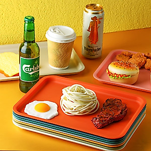 18 Pcs Plastic Fast Food Trays Bulk Colorful Restaurant Serving Trays Cafeteria Trays Grill Tray School Lunch Trays Rectangular Serving Platter for Kitchen Hotel Restaurant, 9 Colors (9.8 x 7 Inch)