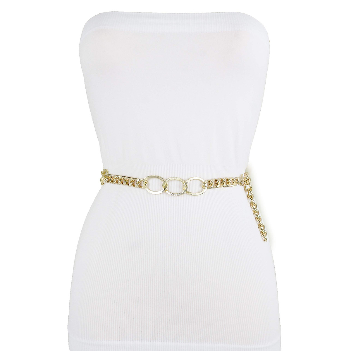 TFJ Women Fashion Narrow Belt Hip High Waist Gold Metal Chain Links Plus Size XL XXL