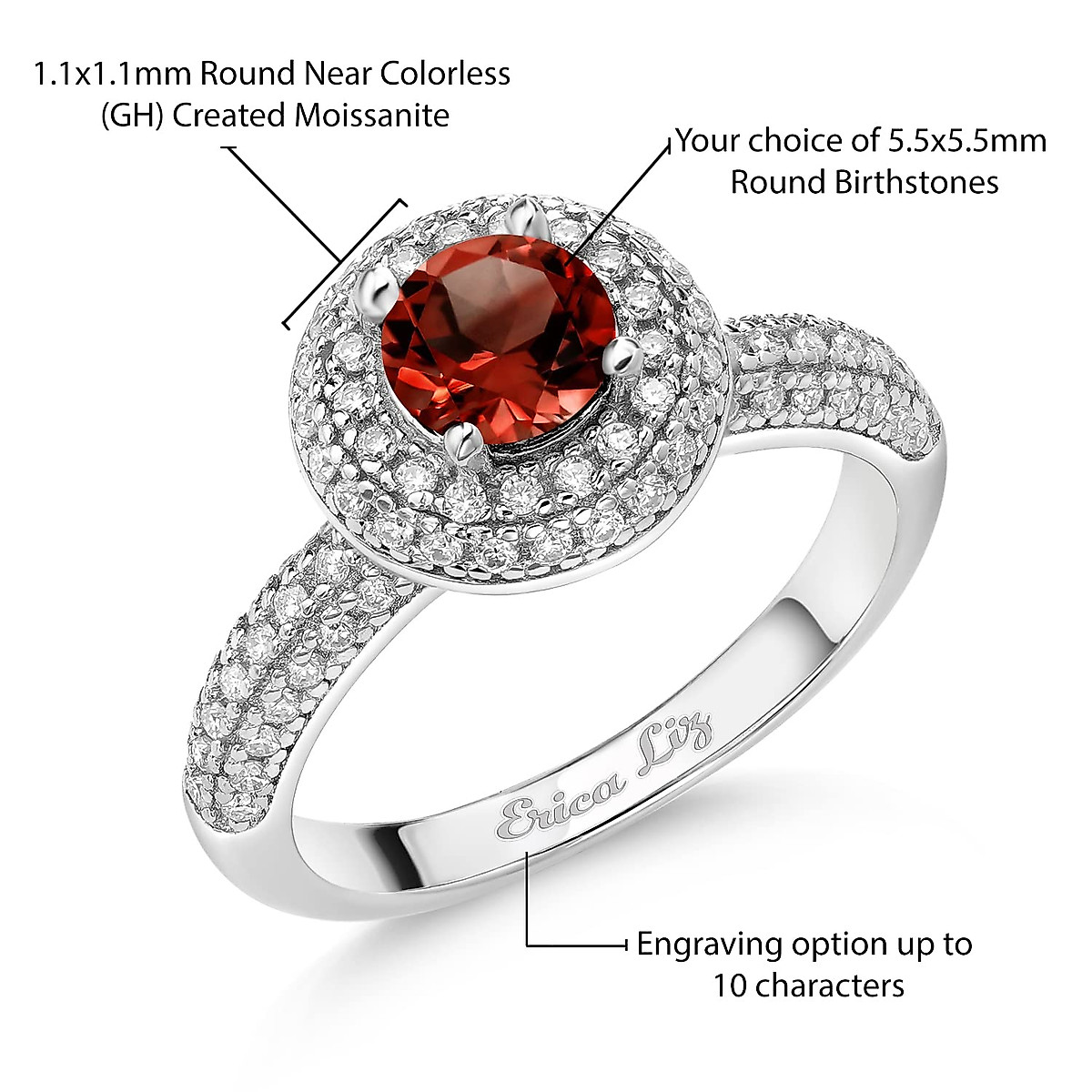 Gem Stone King 925 Sterling Silver Birthstones and White Moissanite Build Your Own Customized and Personalized For Her Women's Engagement Ring (Size 7)