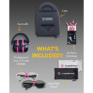 TradeSmart All-in-One Shooting Ear Protection - Comfort+ NRR 28 Earmuffs, Glasses & Earplugs + Carry Case