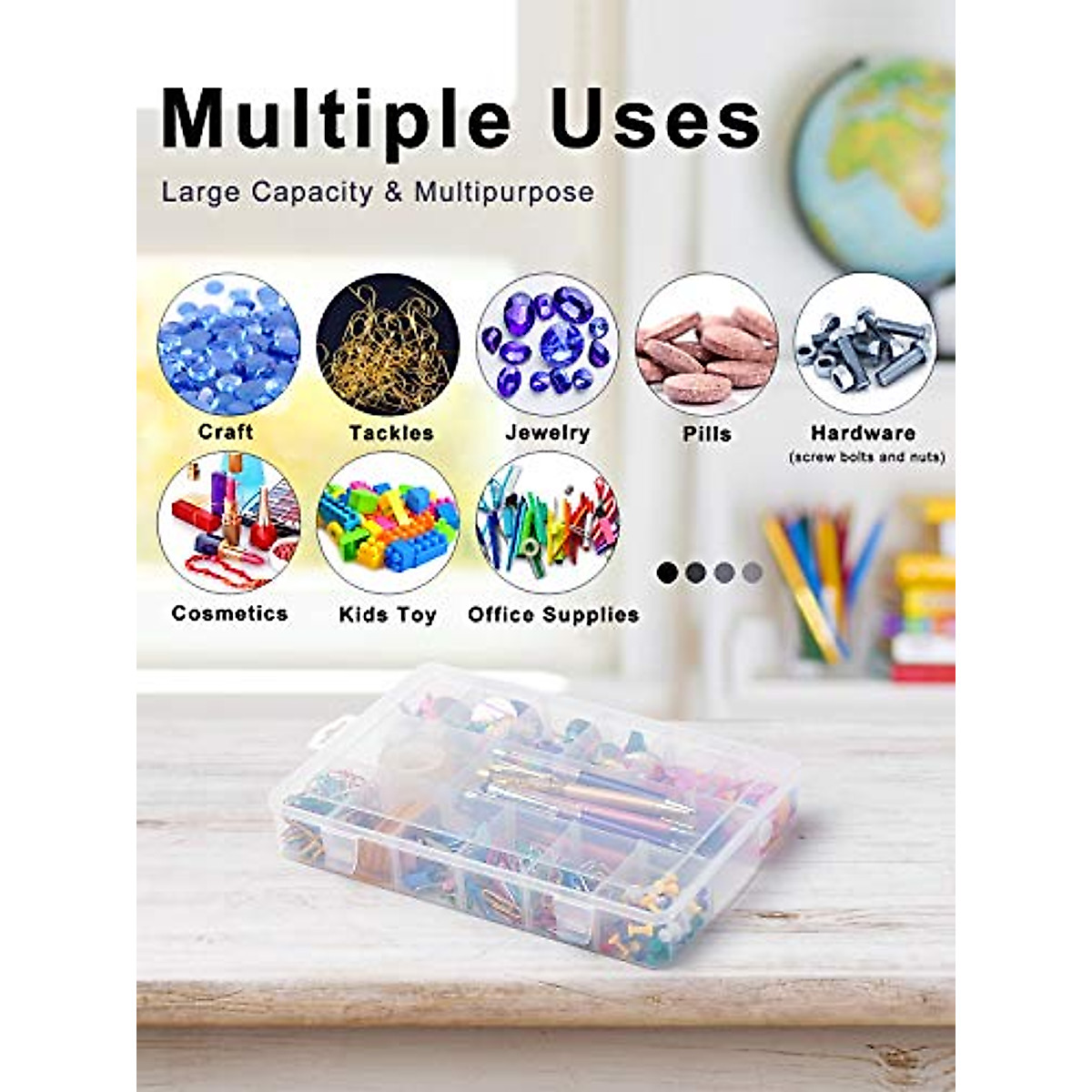 iBune 18 Grids Large Plastic Compartment Container, Bead Storage Organizer Box Case with Adjustable Removable Dividers for Jewelry Craft Tackles Tools, Size 11.7 x 7.7 x 1.7 in, White